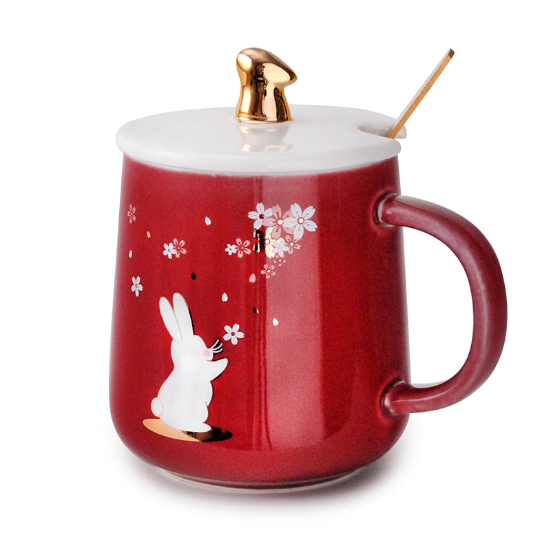 Red Rabbit Mug with Gold Spoon